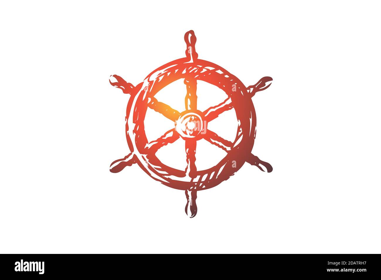 Steering, wheel, ship, nautical, sea concept. Hand drawn isolated ...