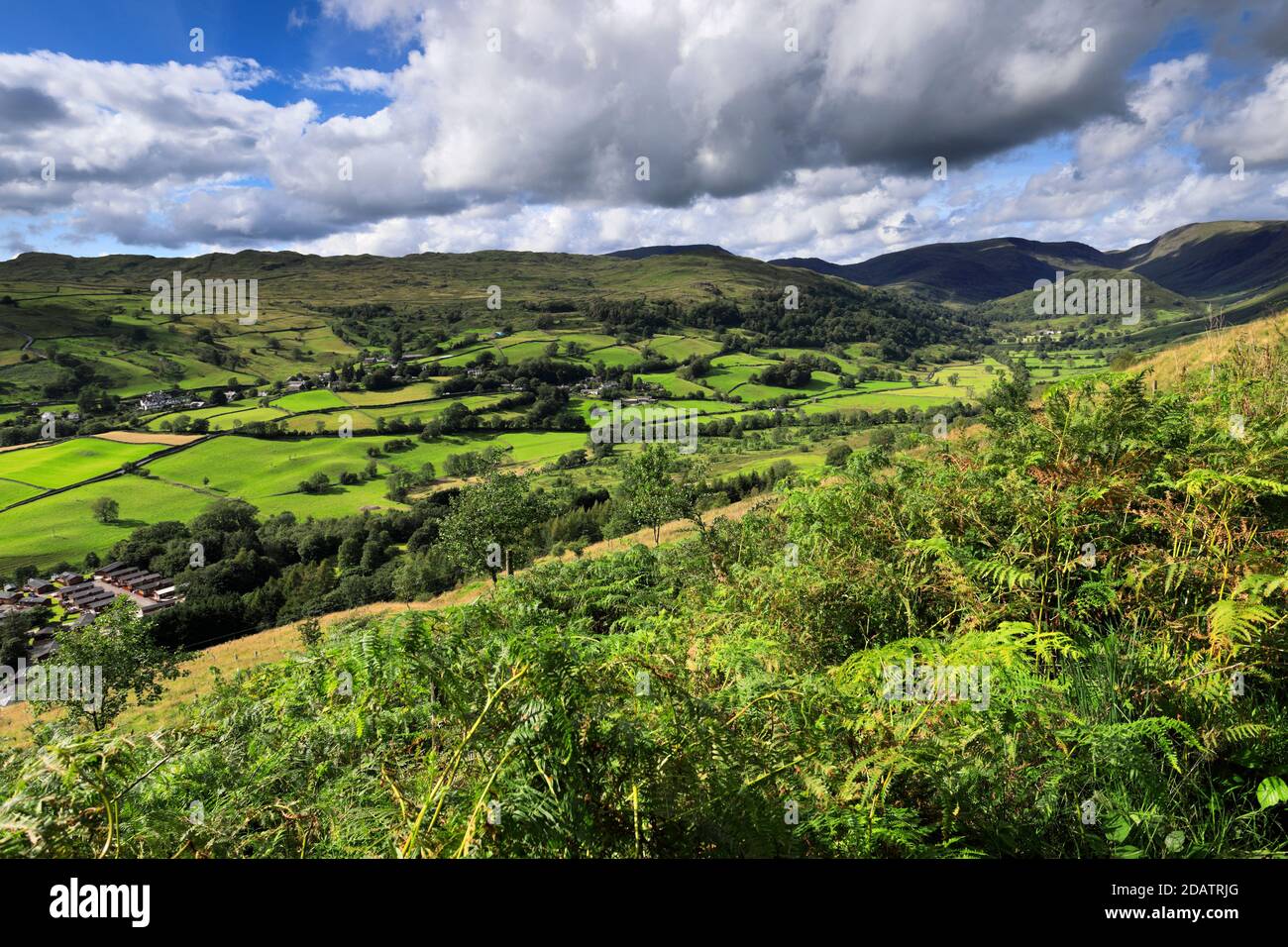 Summer view over Troutbeck village, Troutbeck valley, Kirkstone pass ...