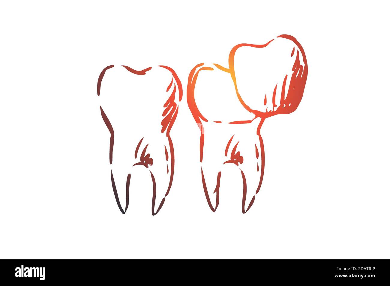 Veneer, dental, care, dentistry, whitening concept. Hand drawn isolated ...