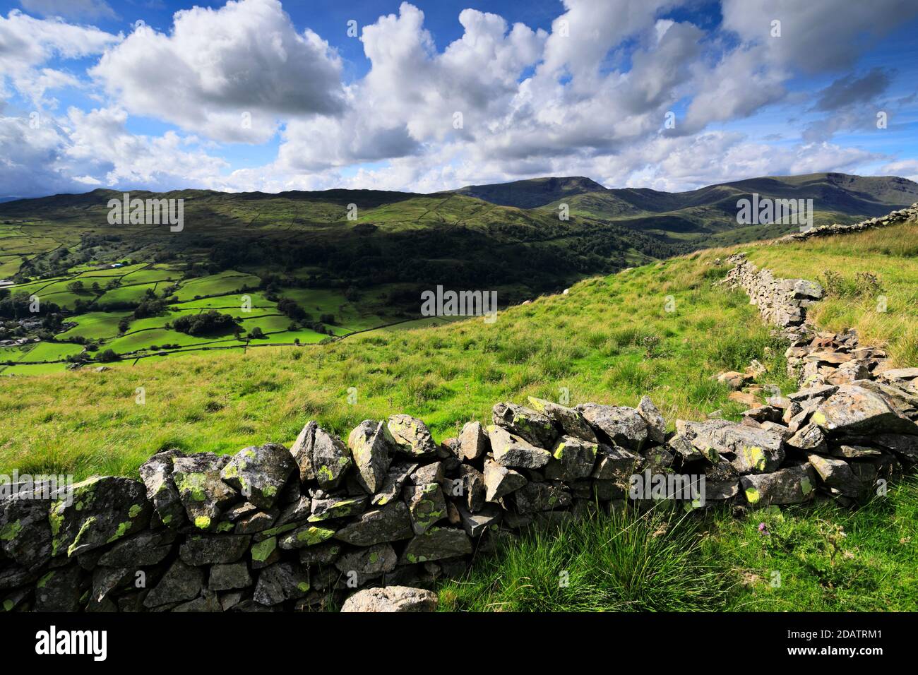 Summer view over Troutbeck village, Troutbeck valley, Kirkstone pass ...