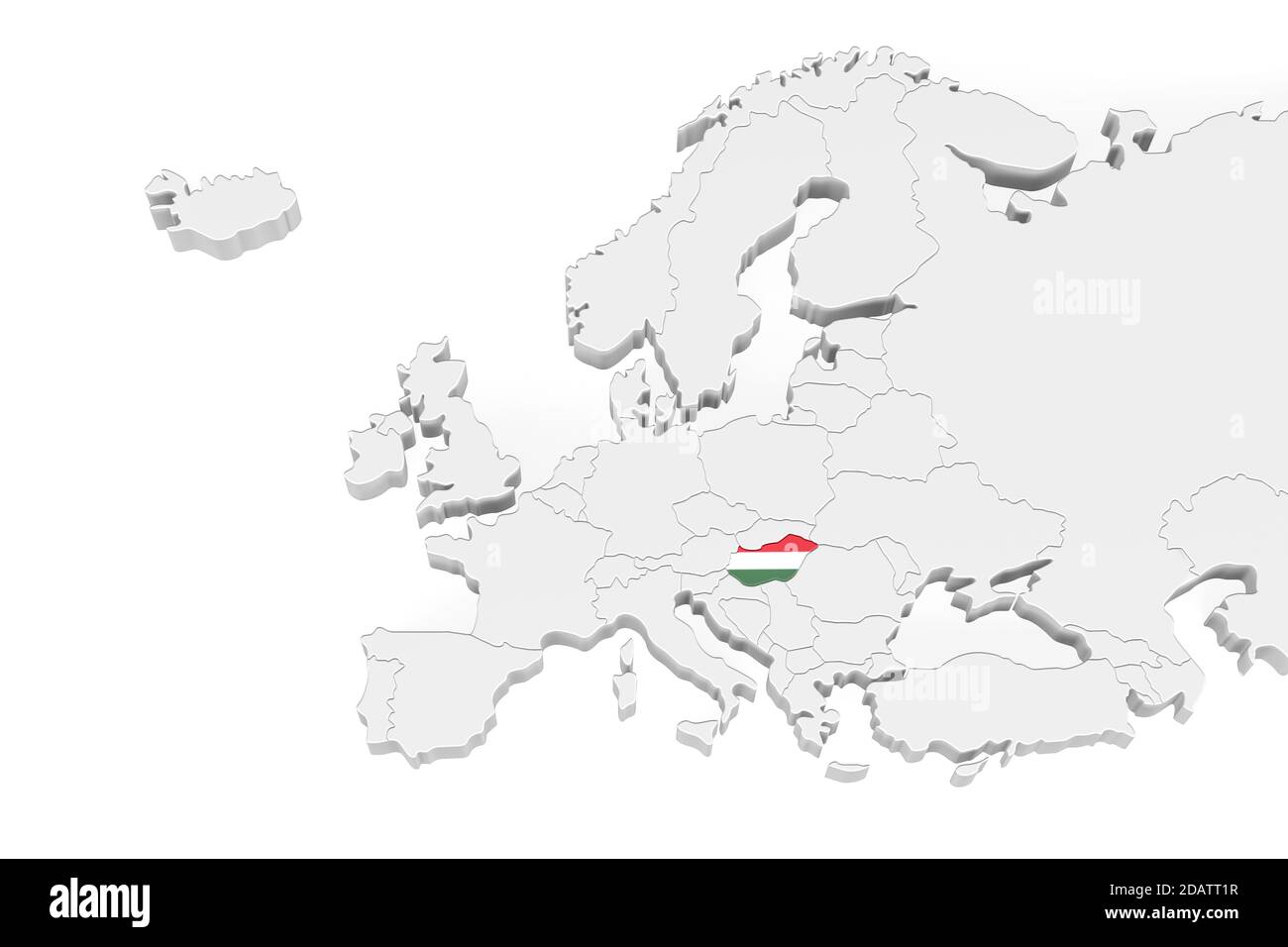 3D Europe map with marked borders - area of Hungary marked with Hungary ...