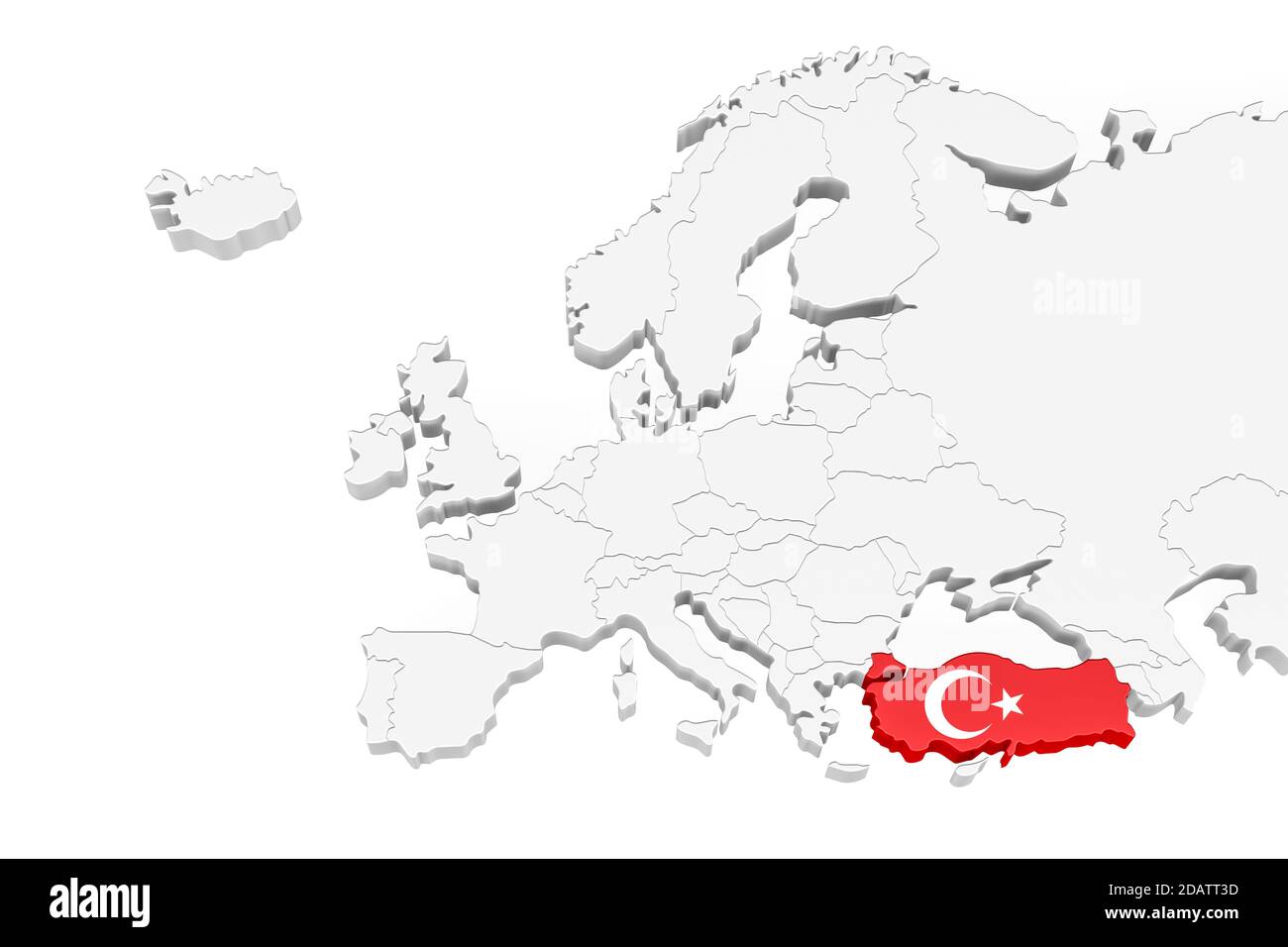 3D Europe map with marked borders - area of Turkey marked with Turkey ...