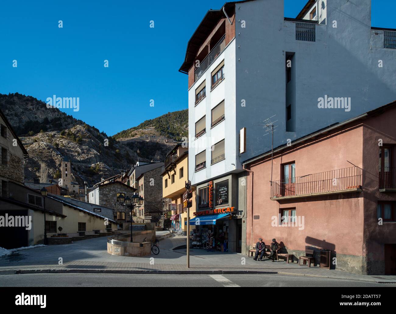 In the streets of Canillo town, one of the parishes of Andorra Stock ...