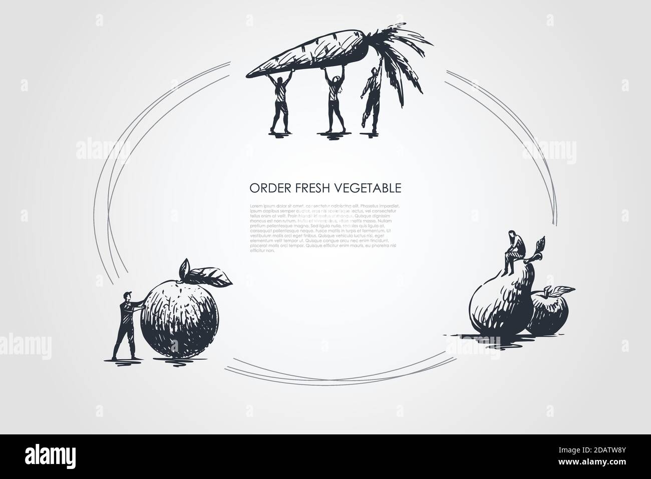 Order fresh vegetable - people with carrot, pear and apple vector ...