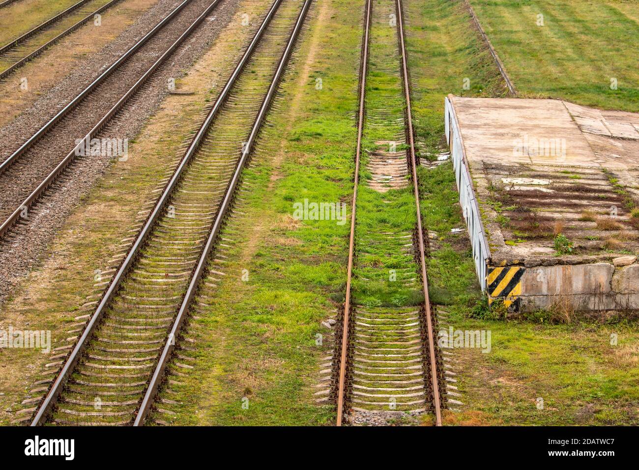 Empty cargo train platform at depot use for train loading Stock Photo ...