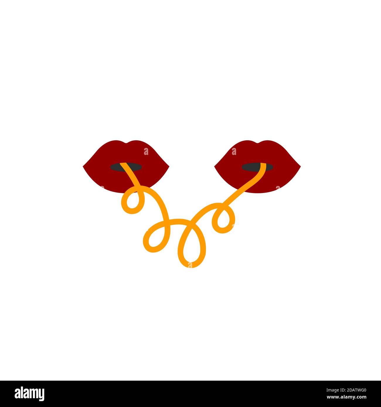 Female red lips and yellow line paste. Doodle illustration for menu ...