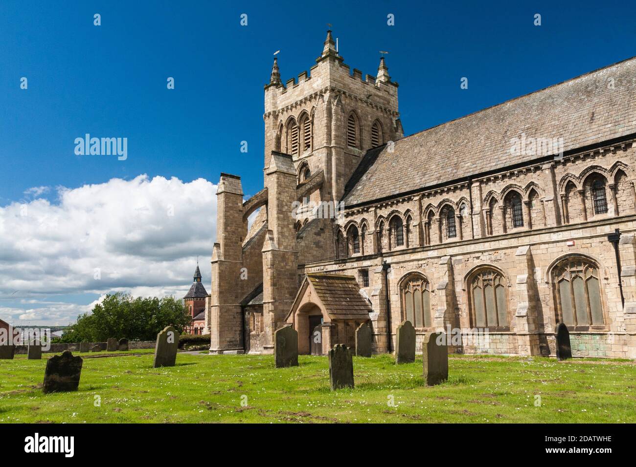 A scenic view of St.Hilda's church at Hartlepool,England showing blue ...
