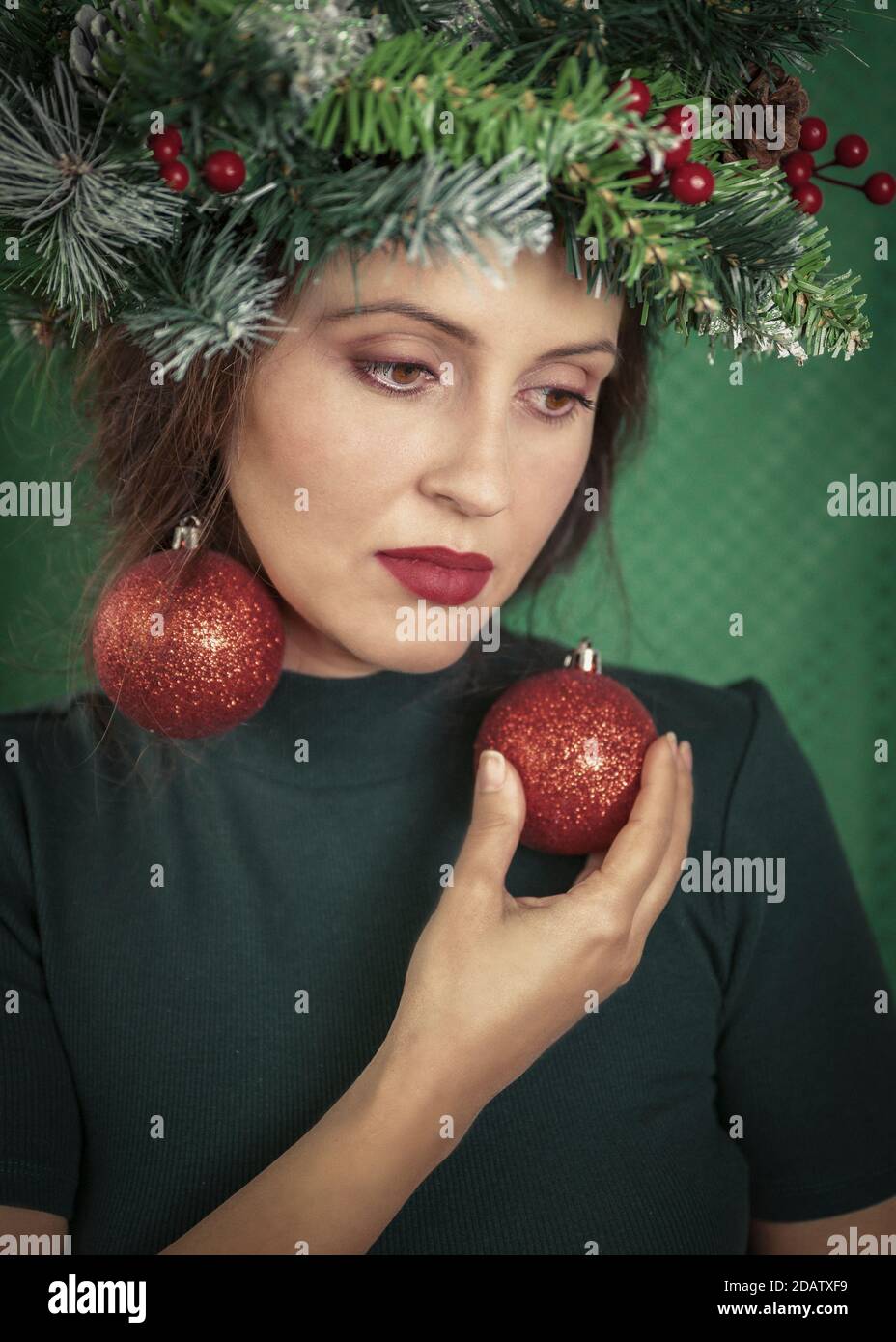 Christmas Woman Makeup. Winter Fashion Girl. Beautiful New Year and ...