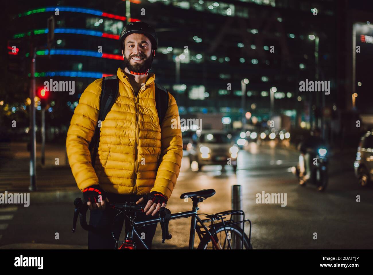 Food delivery service, rider delivering food to clints with bicycle ...