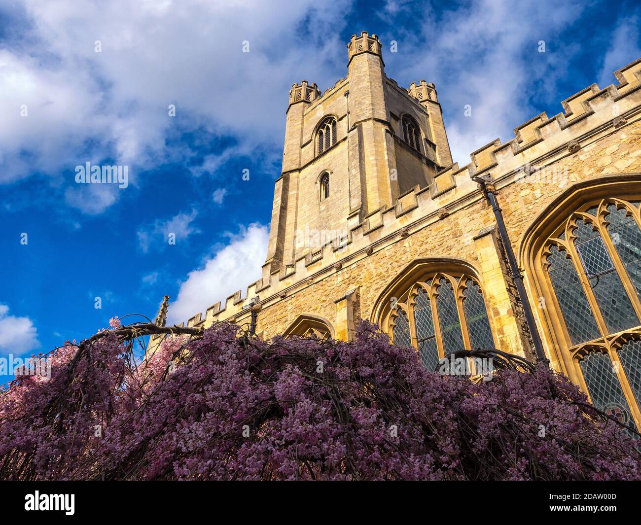CAMBRIDGE, UK - MARCH 11. 2020: The tower spire of the Church of St ...