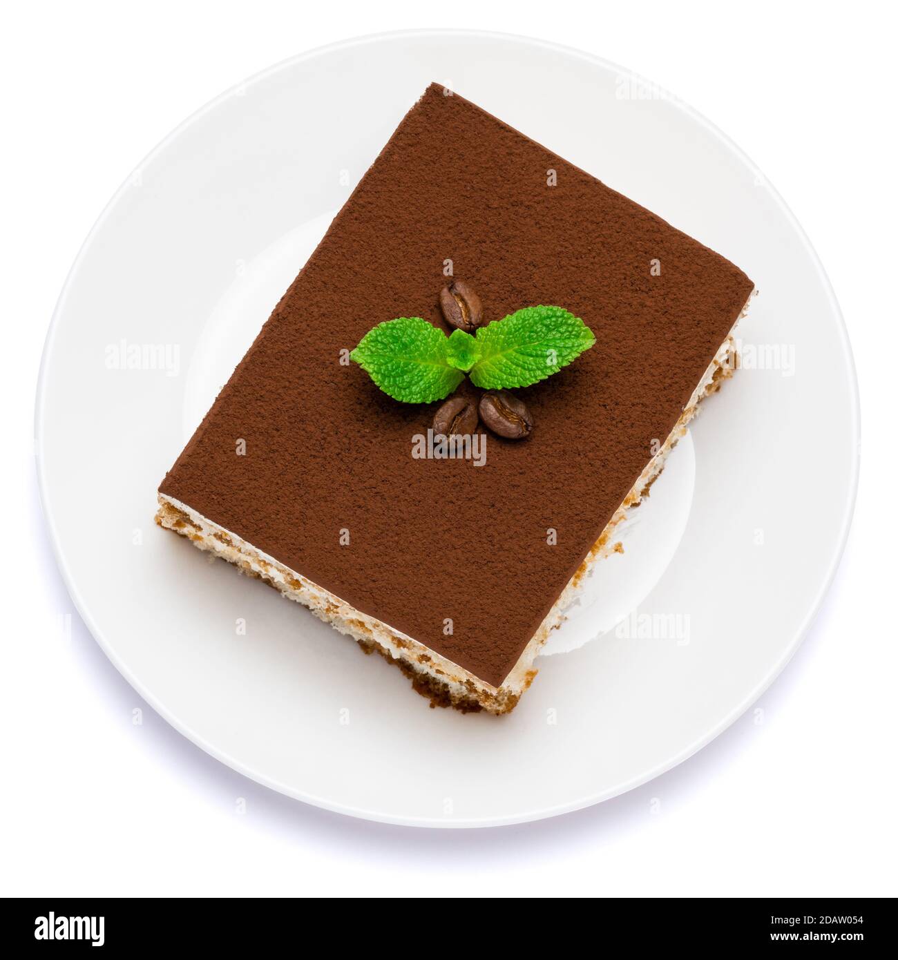 Traditional Italian Tiramisu square dessert portion on ceramic plate ...