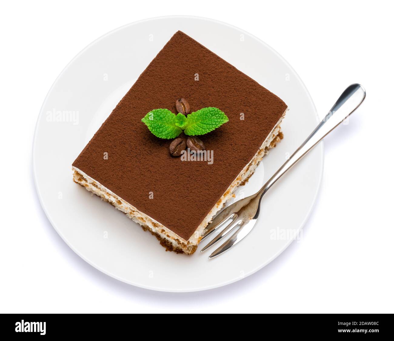 Traditional Italian Tiramisu square dessert portion on ceramic plate ...