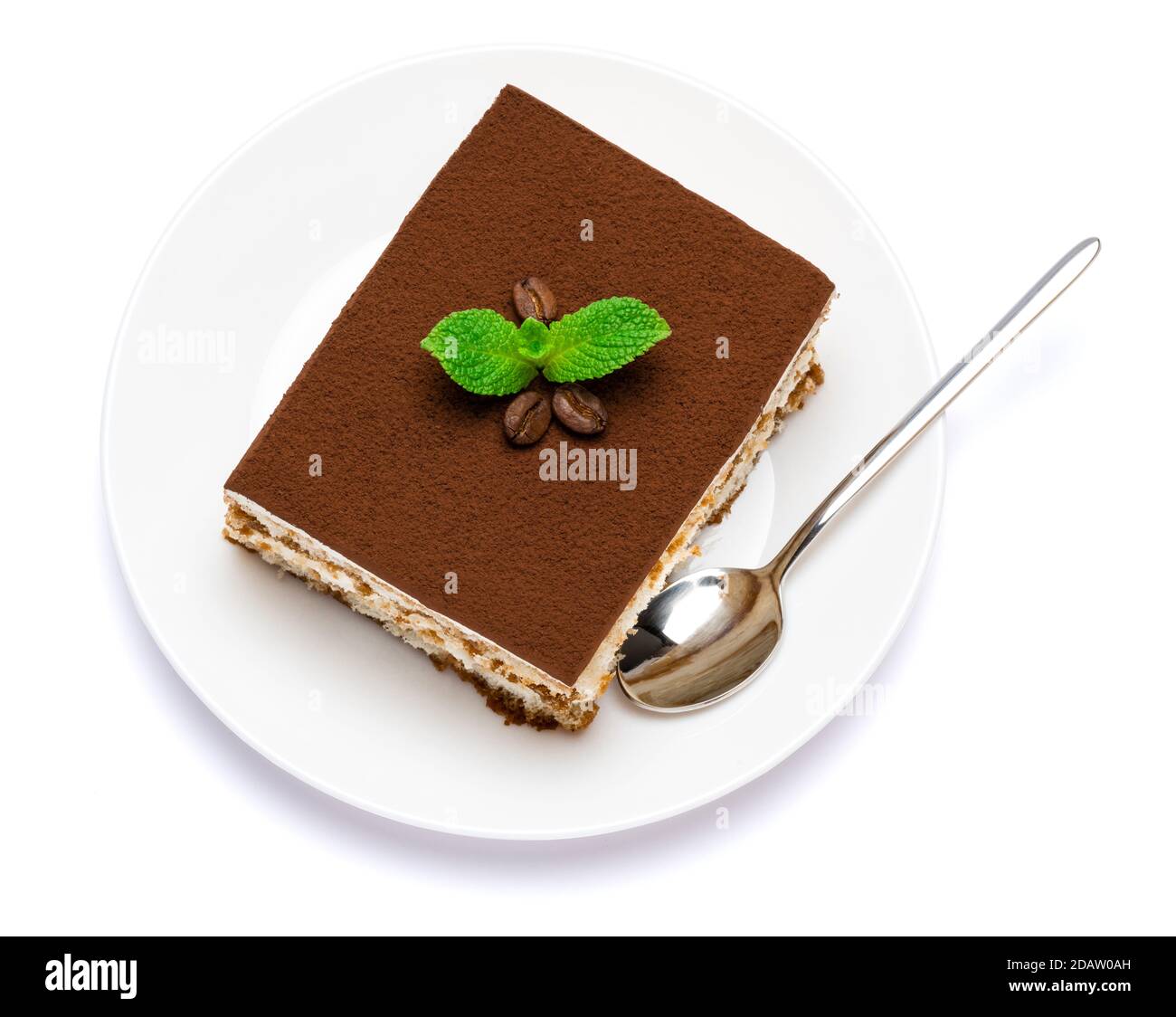 Traditional Italian Tiramisu square dessert portion on ceramic plate ...