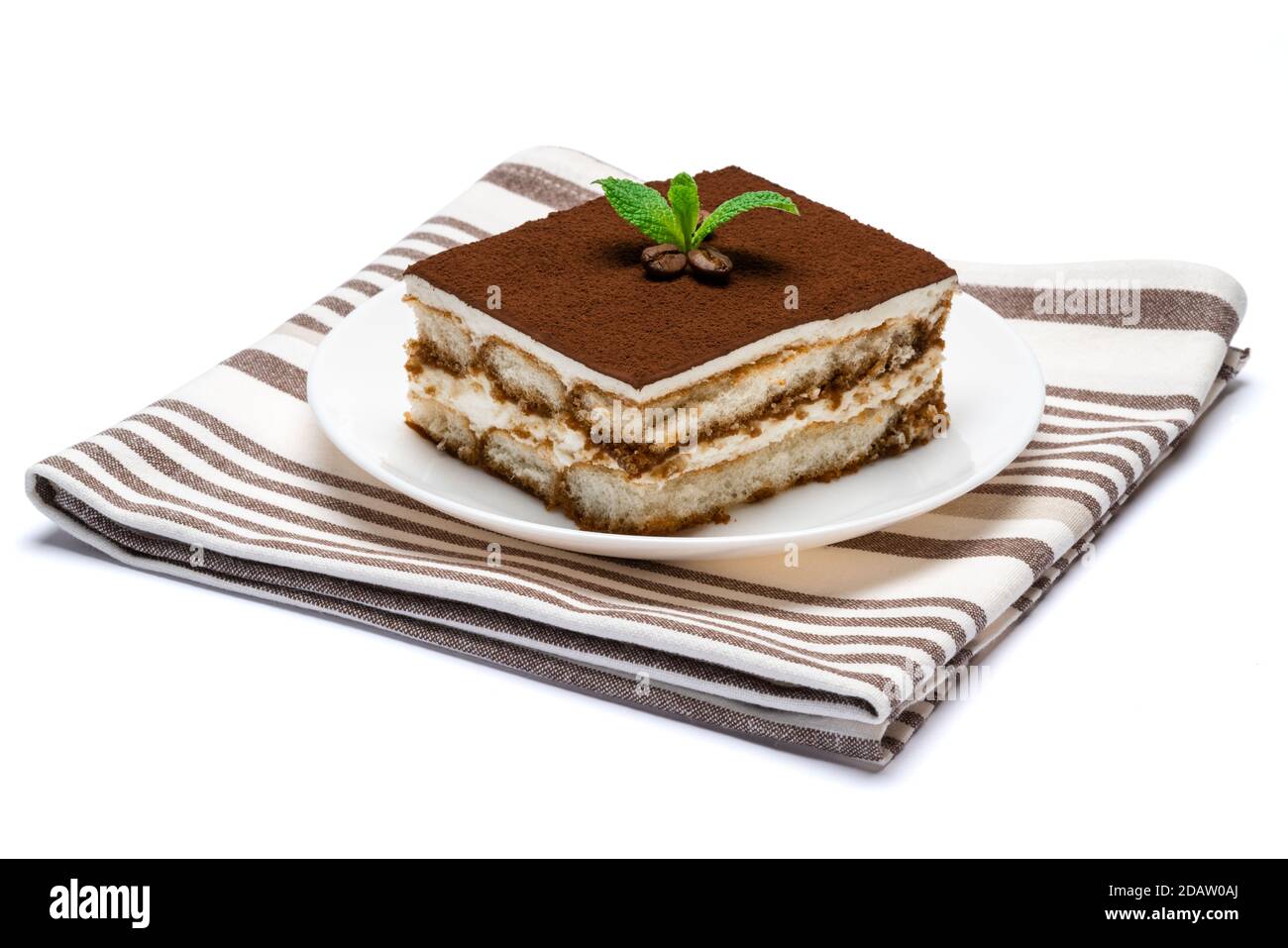 Traditional Italian Tiramisu square dessert portion on ceramic plate ...