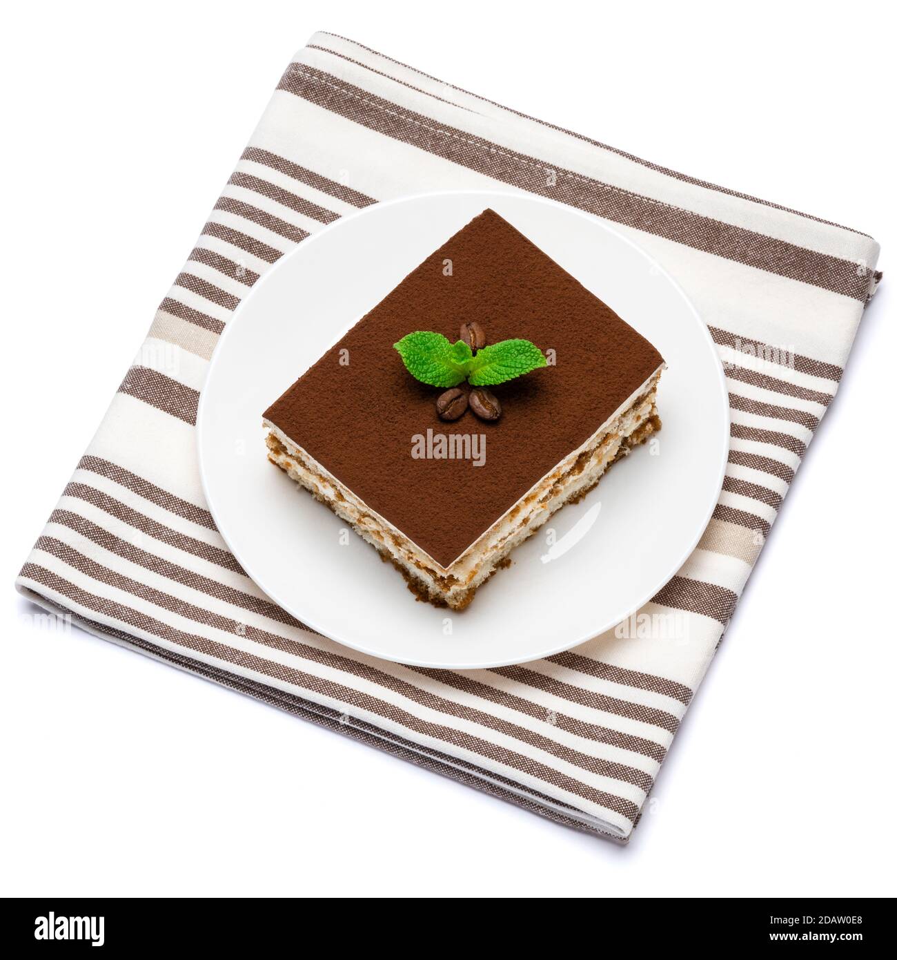 Traditional Italian Tiramisu square dessert portion on ceramic plate ...