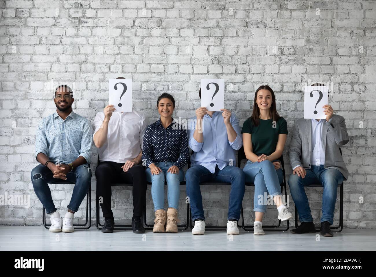 Three happy job applicants being chosen among diverse candidates Stock ...
