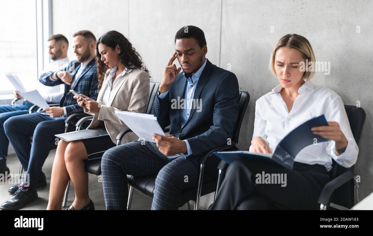 Diverse Unemployed Business People Applicants Waiting For Job Interview ...