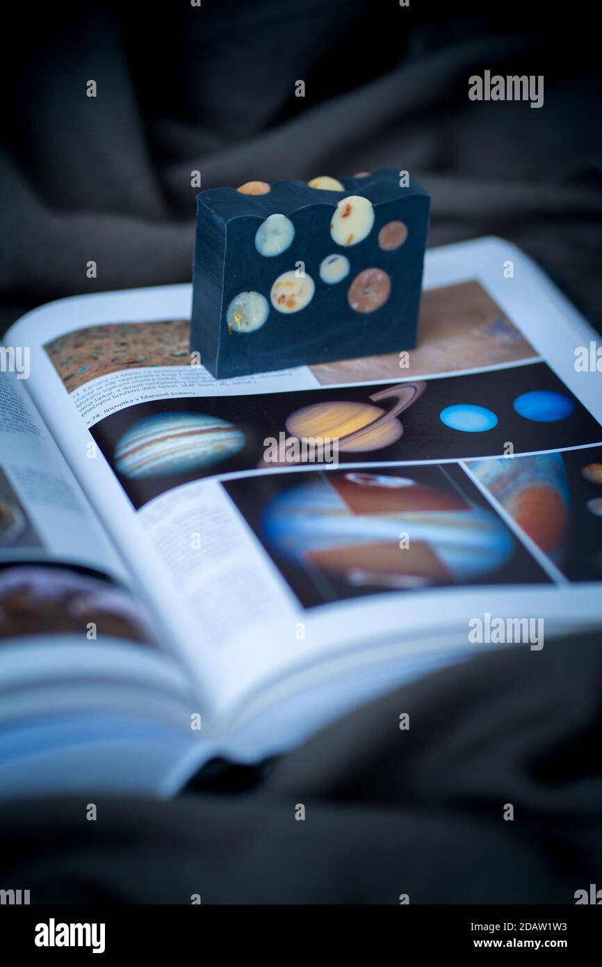 Fresh homemade natural soap inspired by space and planets Stock Photo ...