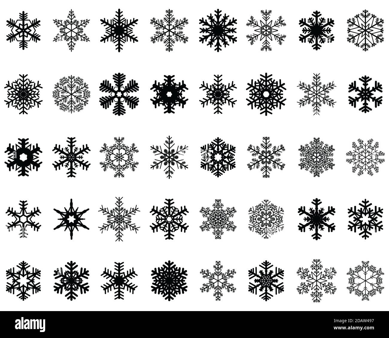 Set of different black snowflakes on a white background Stock Photo - Alamy
