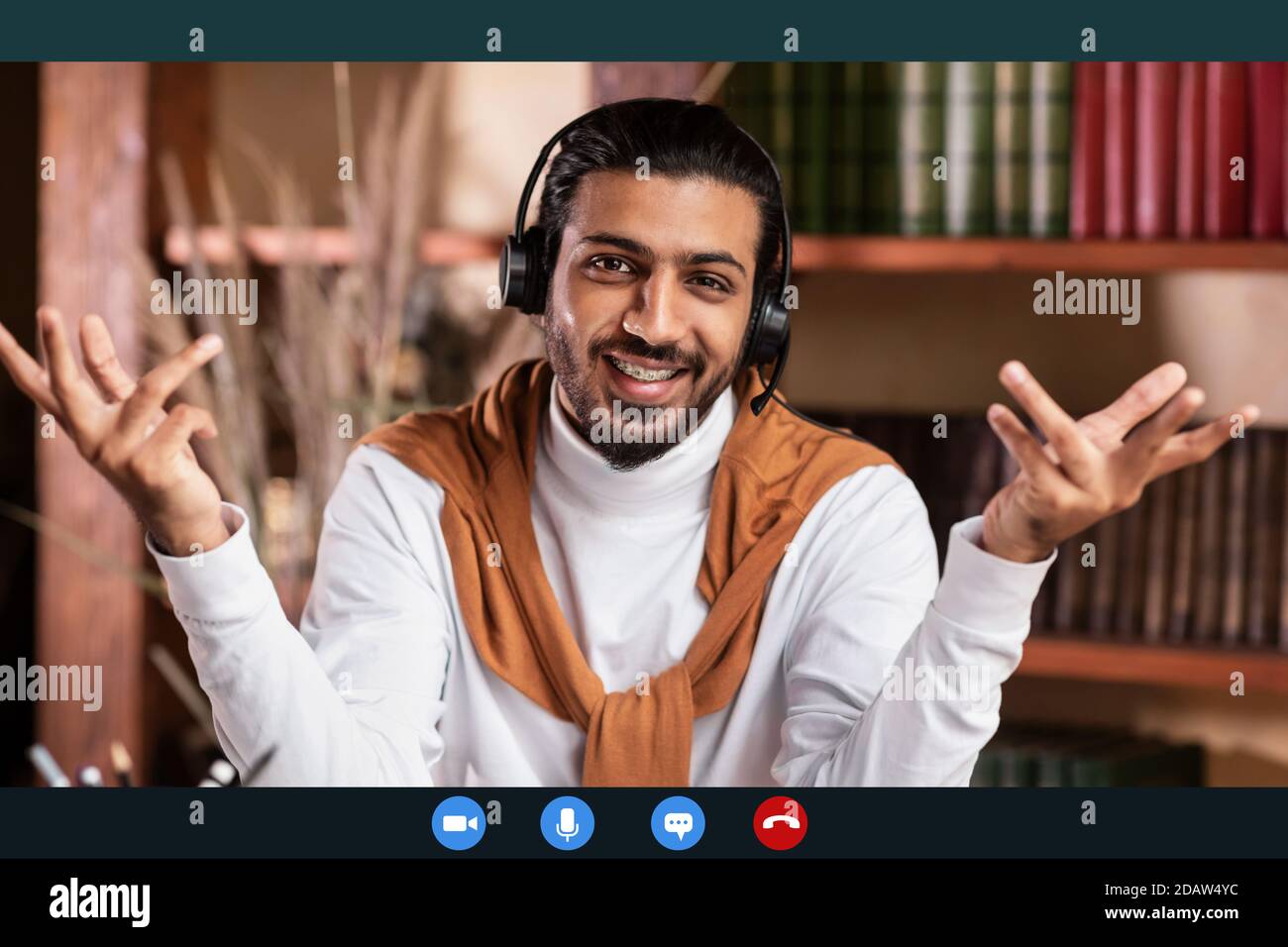 Indian Teacher Man Talking Teaching Having Distance Class At Home Stock ...
