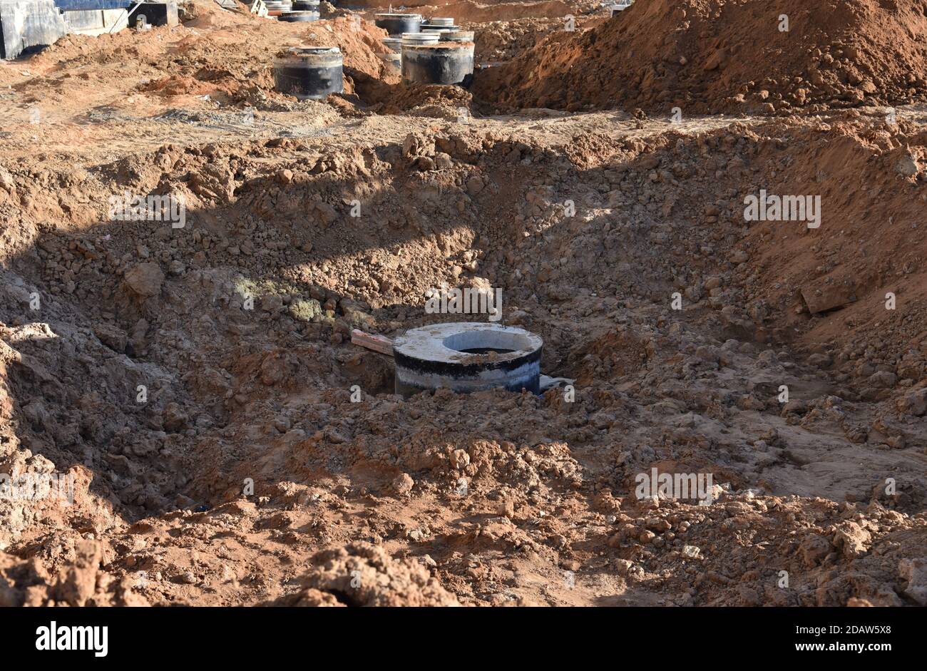 Laying concrete manholes and heating drain pipes and for stormwater ...