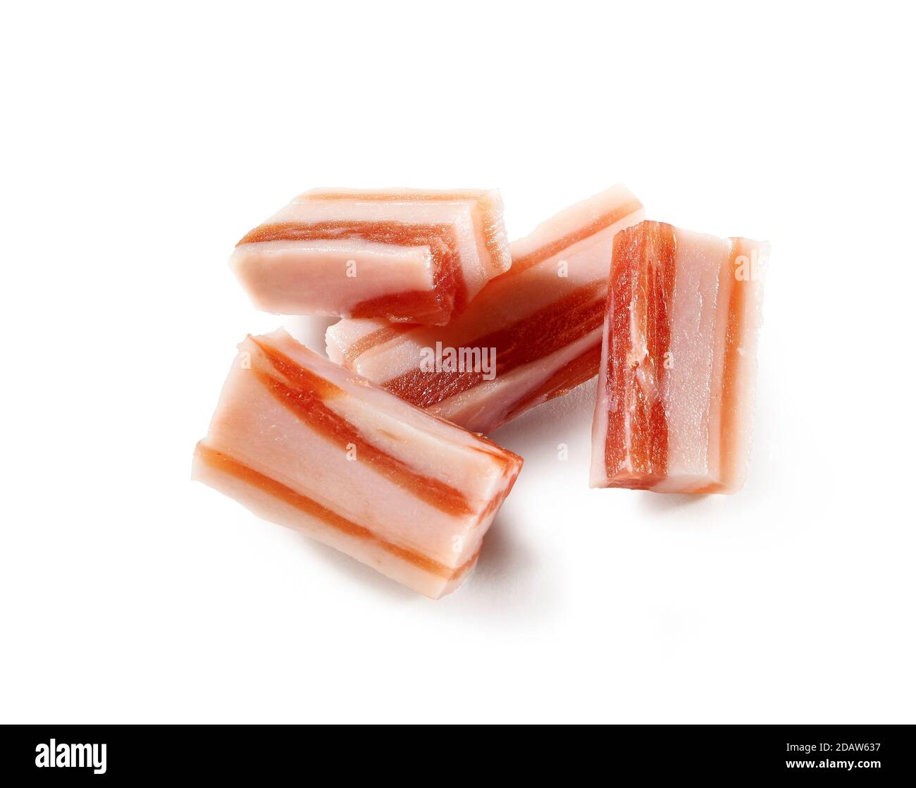 Group of fresh bacon cubes, on white background, with drop shadows ...