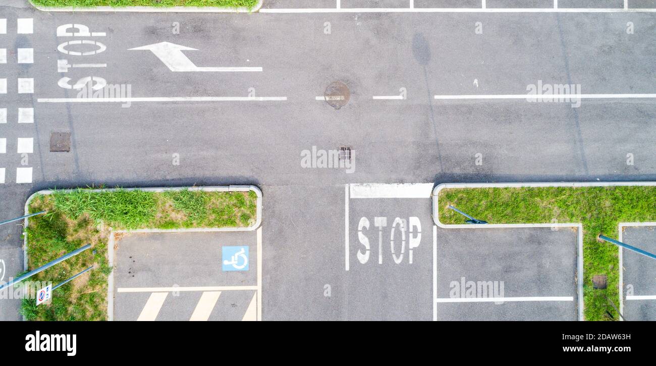 Parking lot, aerial drone photography Stock Photo - Alamy