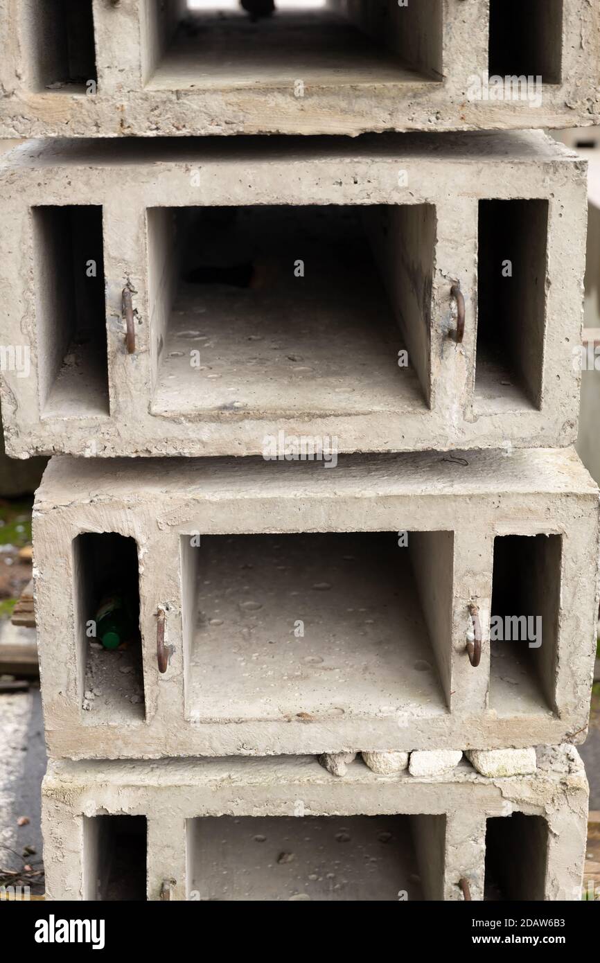 Large concrete blocks lie in rows. close-up Stock Photo - Alamy