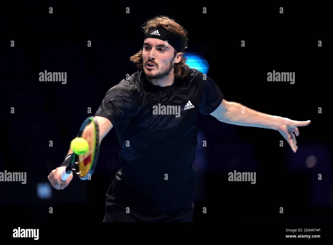 Stefanos Tsitsipas in action in his London 2020 group singles match ...