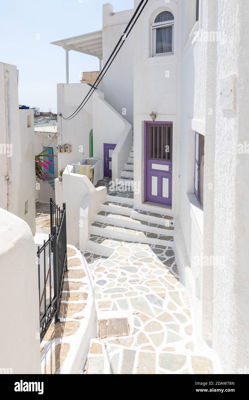 Chora, Ios Island, Greece- 20 September 2020: Narrow street of the old ...