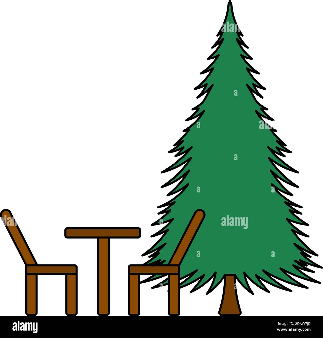 Icon Of Park Seat And Pine Tre. Editable Outline With Color Fill Design ...
