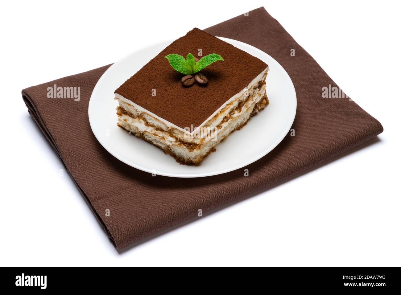 Traditional Italian Tiramisu square dessert portion on ceramic plate ...