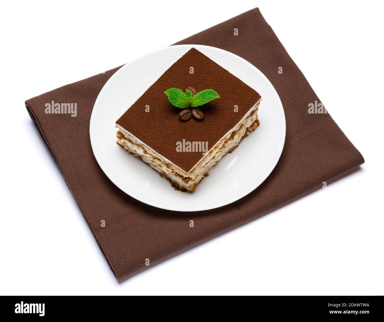 Traditional Italian Tiramisu square dessert portion on ceramic plate ...