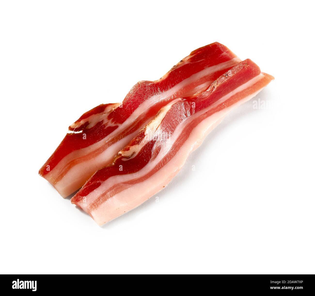 Two slices of bacon resting on white background, with shadows Stock ...