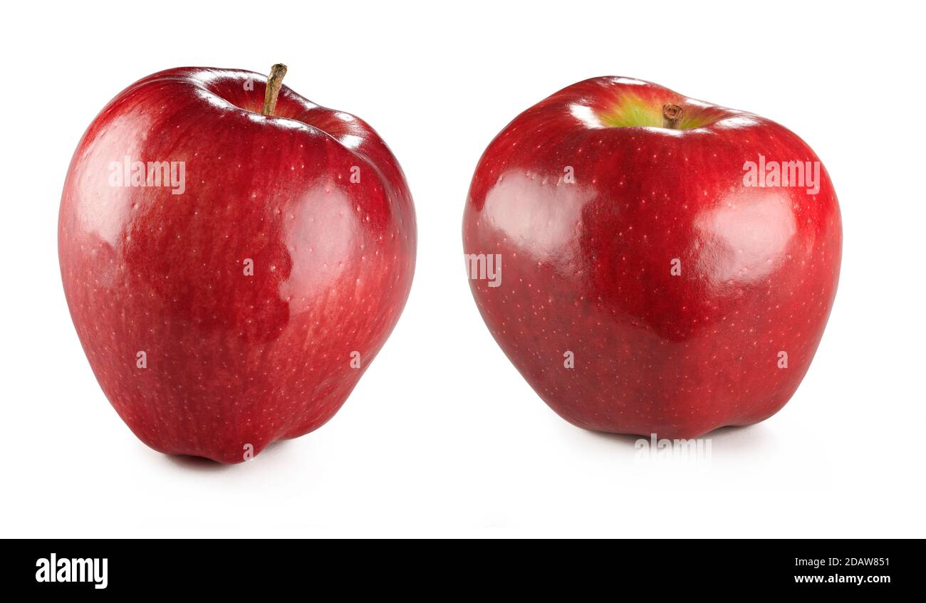 Two red apples on a white background with shadows Stock Photo - Alamy