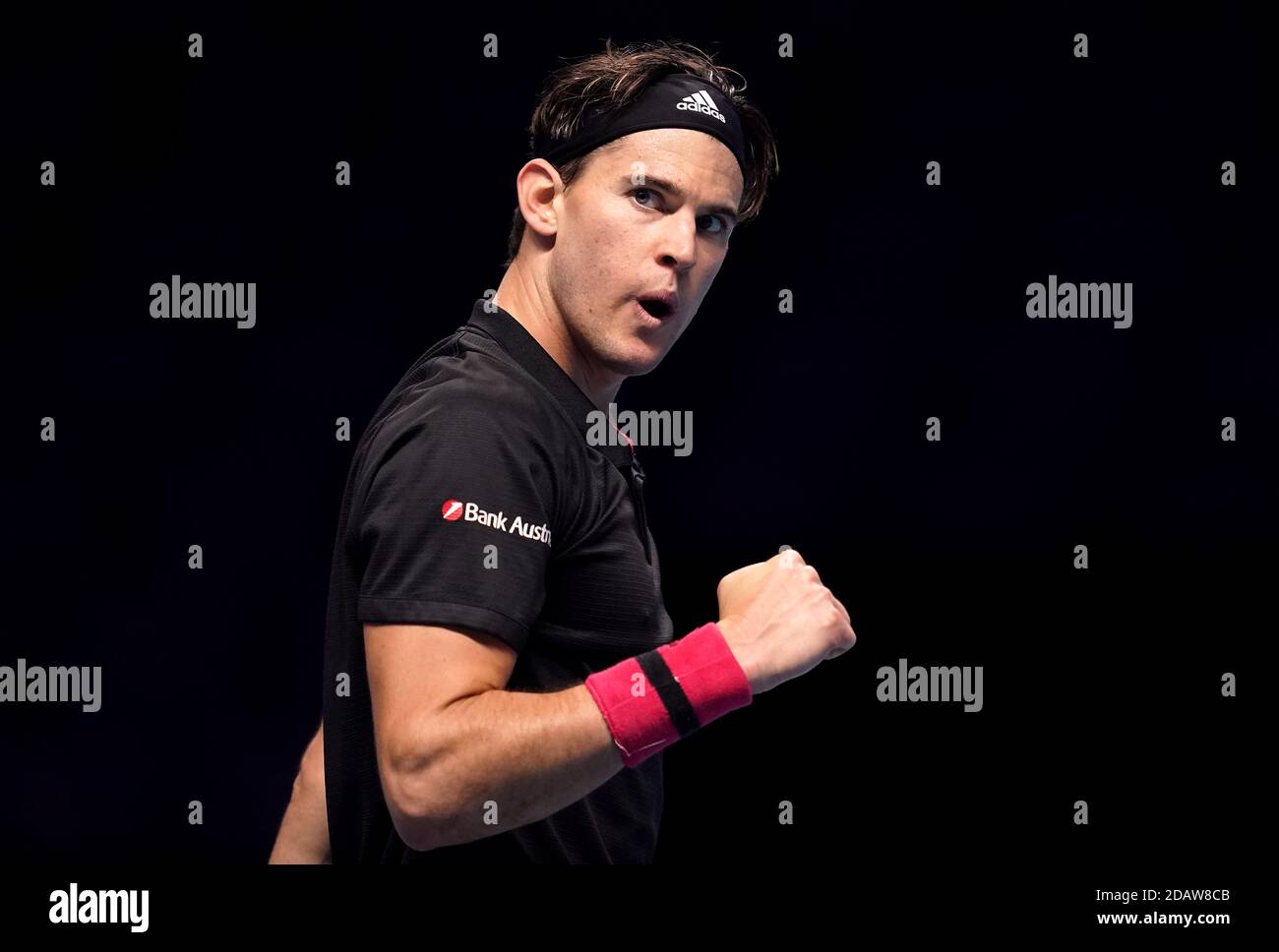 Dominic Thiem in action in his London 2020 group singles match during ...
