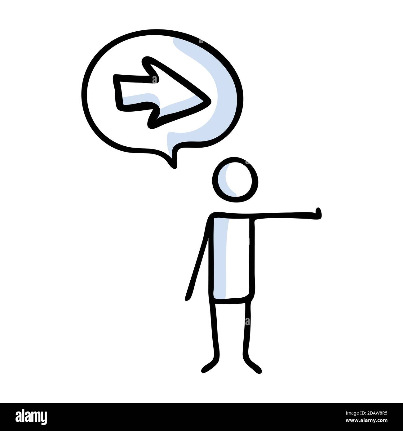 Hand drawn stickman with speech bubble pointing right direction. Simple ...