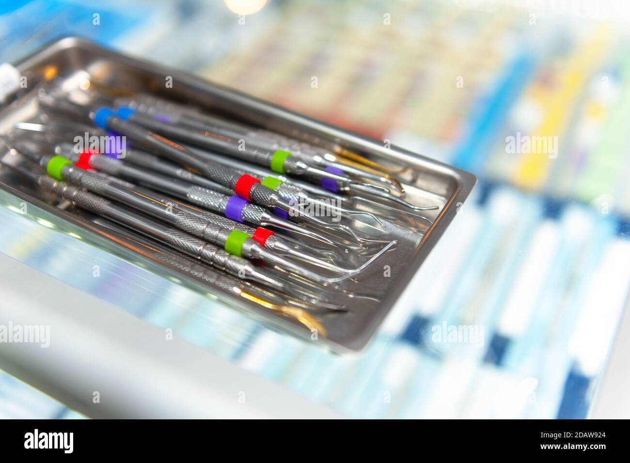 Closeup of medical tools on a tray in a dental surgery Stock Photo - Alamy