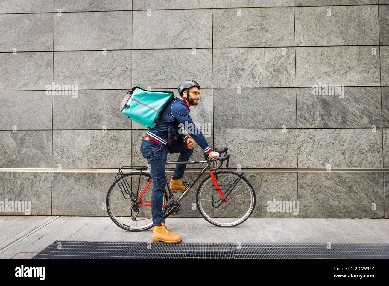 Food delivery service, rider delivering food to clints with bicycle ...