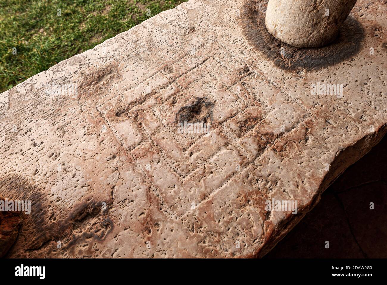 Closeup of an Antique Nine Men's Morris Board Game also called the Mill ...