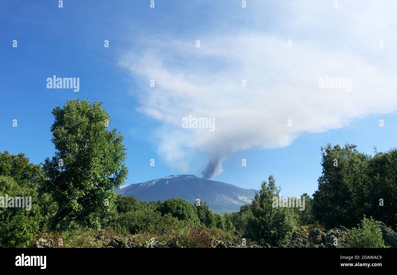 smoke from central craters of Etna Volcano a landmark of nature in ...