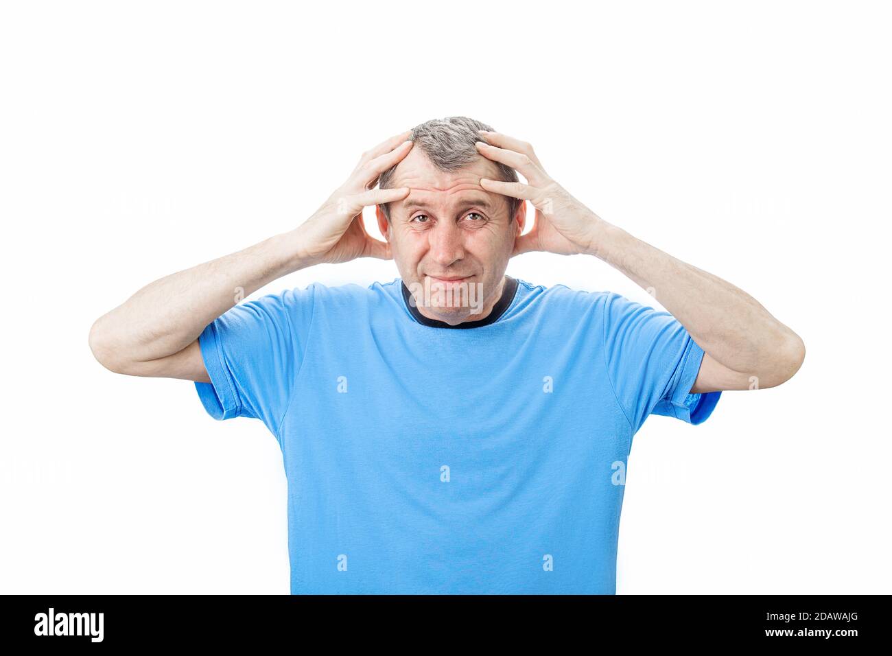 Middle aged man suffering emotional breakdown and depression isolated ...