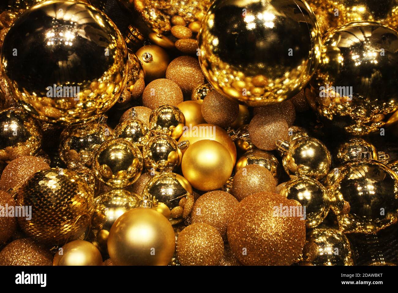 small and large golden balls, elements for holiday design, festive ...