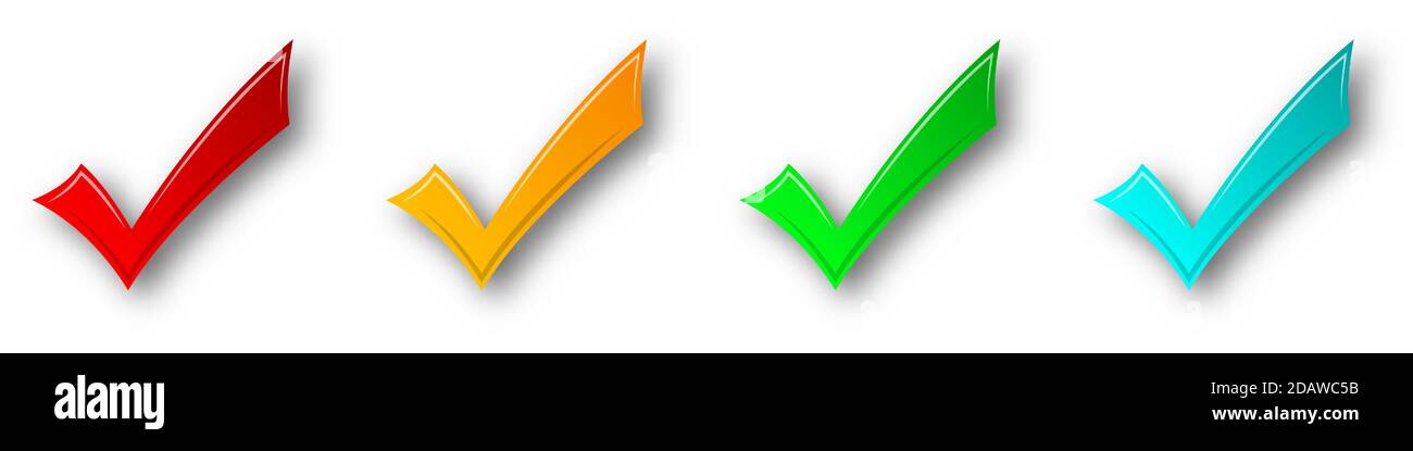 Set of check marks. Colorful check icons with shadow. Vector ...