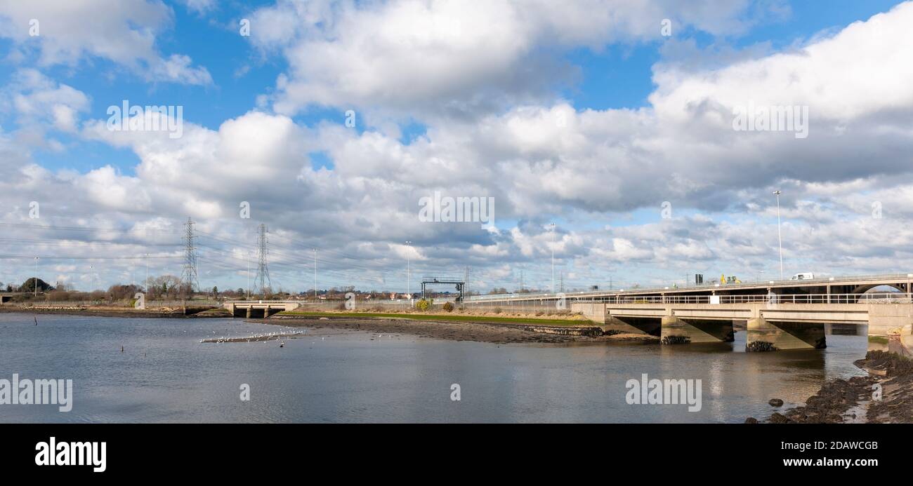 Totton Causeway across the River Test at the boundary of Southampton ...
