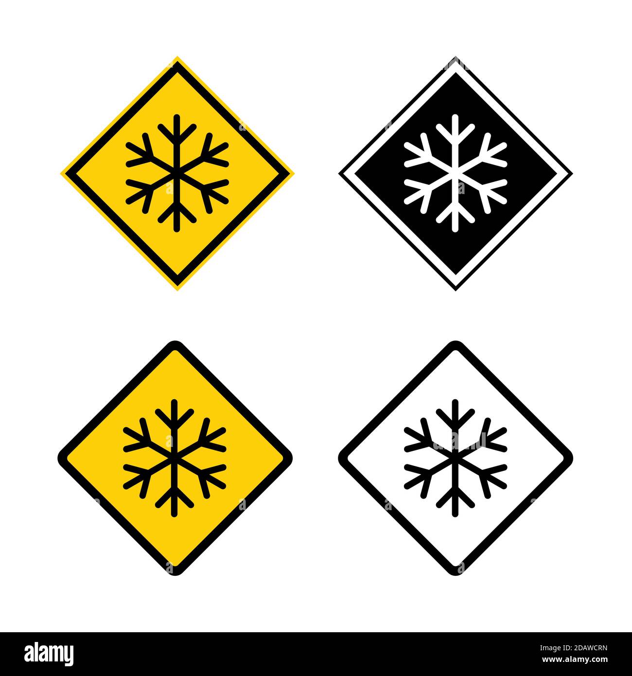 Set of snow winter icon, danger ice flake sign, risk alert vector ...