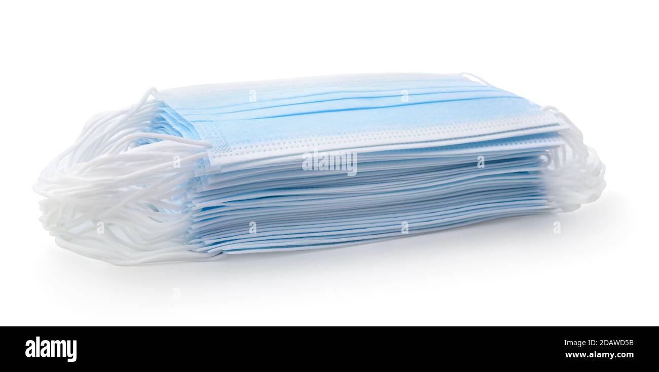 Stack of new medical masks isolated on white. Side view Stock Photo - Alamy