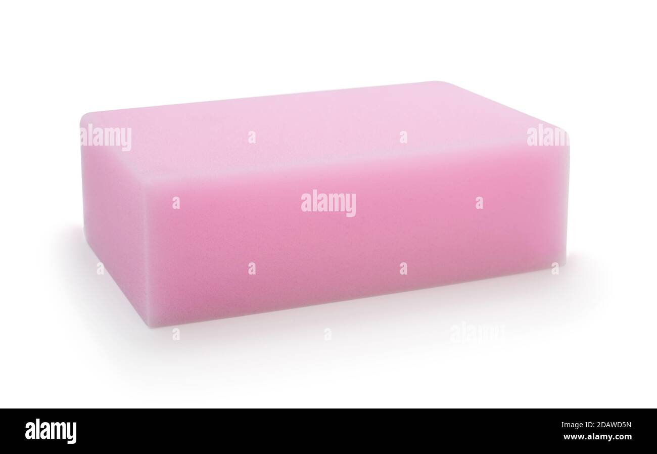 Pink sponge isolated on white. Side view Stock Photo - Alamy