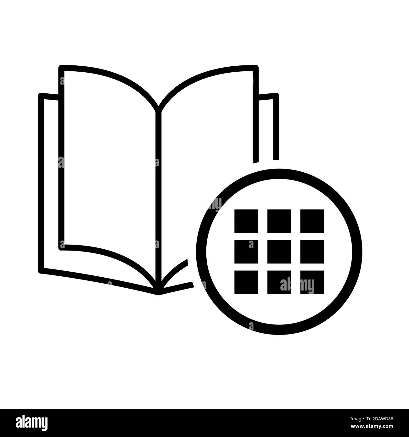 Book icon, menu open education textbook, library vector illustration ...