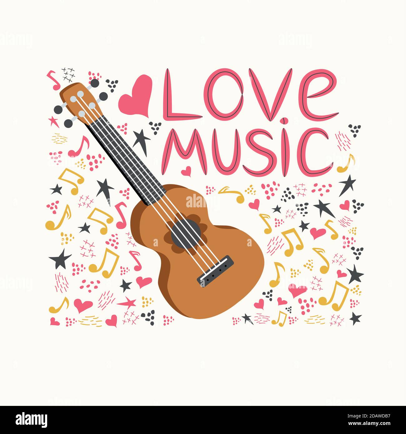 Cartoon ukulele with lettering text for summer, music poster template ...